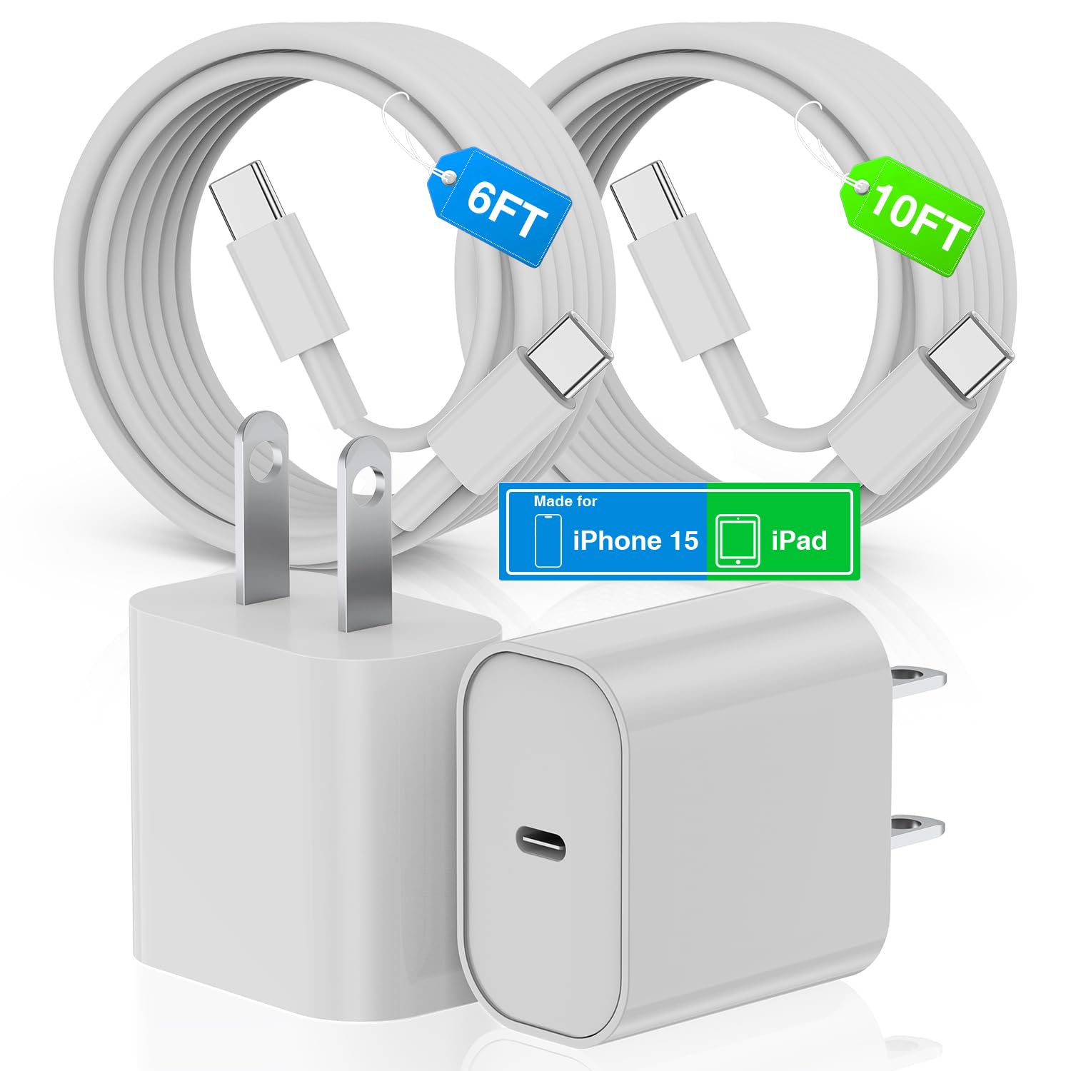 for iPhone 15 Charger for Apple Charger USB C Cable 10FT+6FT 20W USB C Charger Block for iPad Charger for iPhone 15 Charging Cable Long for iPhone 15/15 Pro Max/Pro/Plus/for iPad Pro/Mini/Air (Grey)