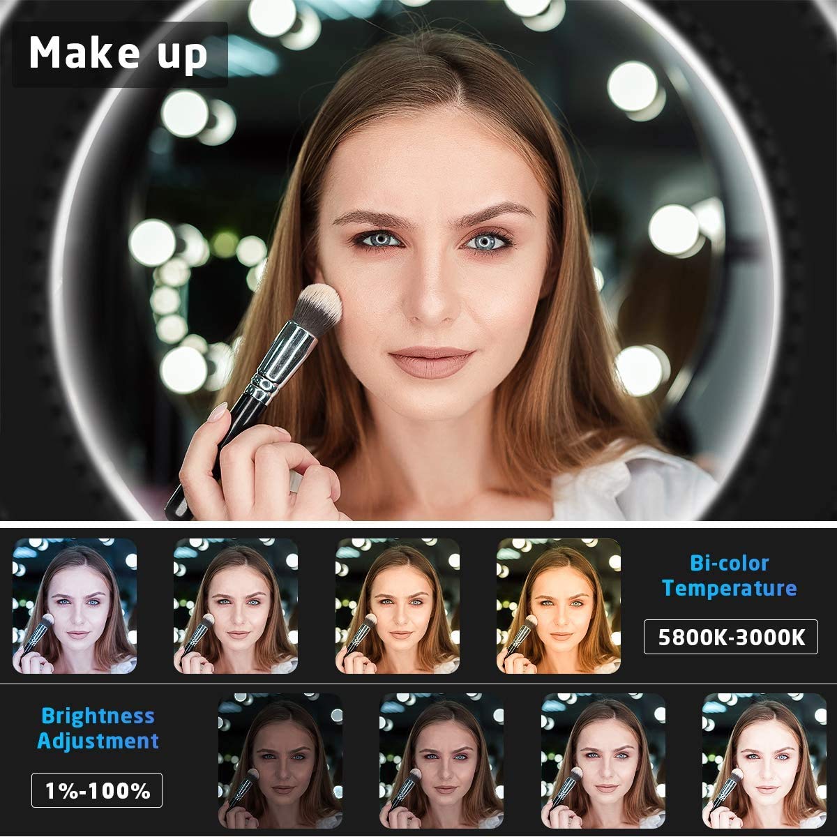IVISII 19 inch Ring Light with Stand and Phone Holder,60W Bi-Color or for Live Stream/Makeup/YouTube Video/TikTok/Zoom/Photography Black