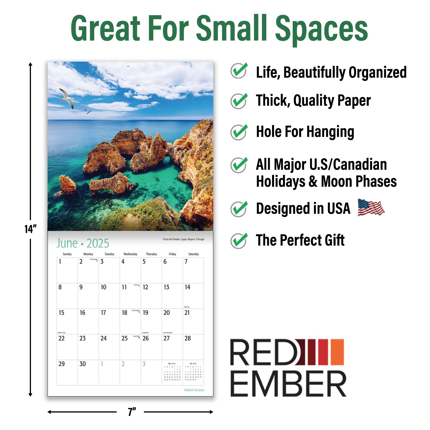 RED EMBER Brilliant Seasons 2023 Hangable Monthly Wall Calendar | 12" x 24" Open | Thick & Sturdy Paper | Giftable | Simply Stunning