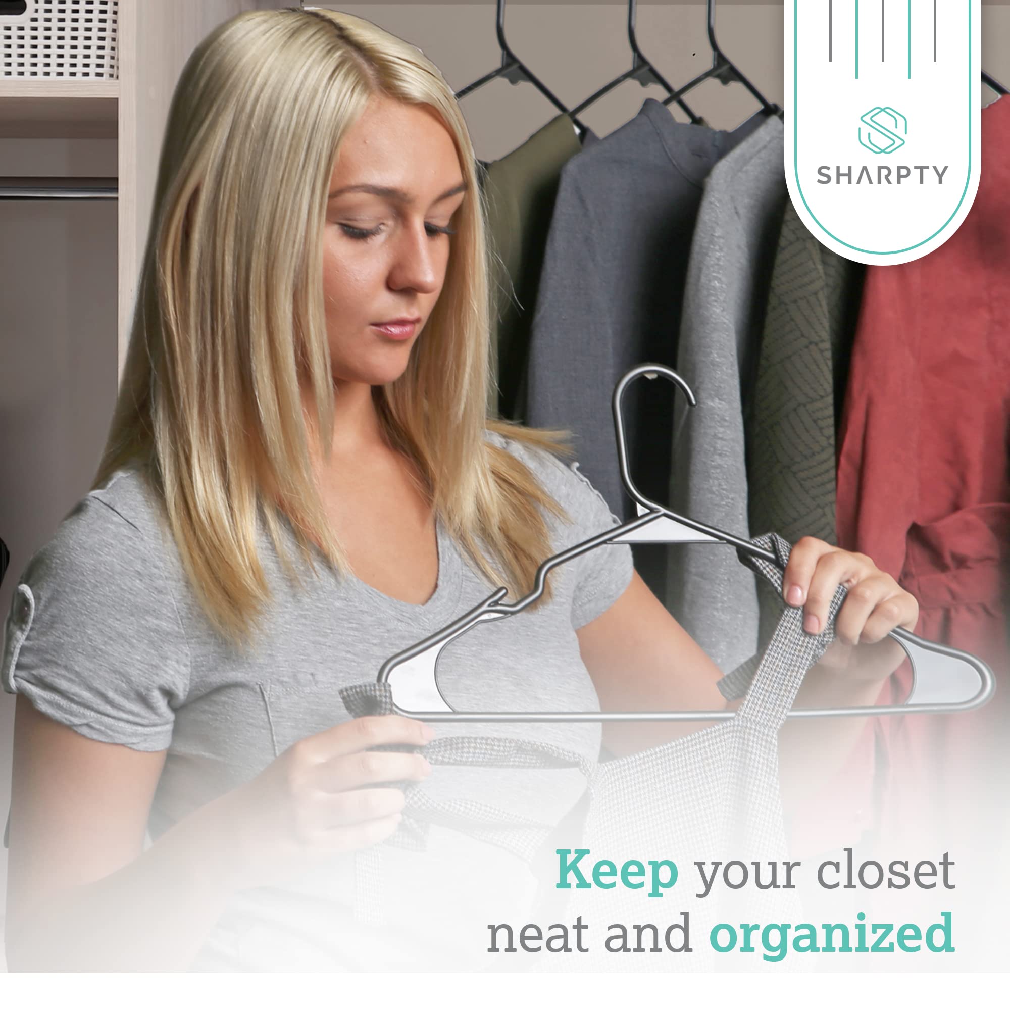 Sharpty Plastic Hangers, 20-Pack, Slim, Space Saving, Heavy Duty, Notched, Durable, Smooth, Fabric-Friendly, Ideal for Clothing, Coats, Shirts, Ties, Belts, Accessories - Black