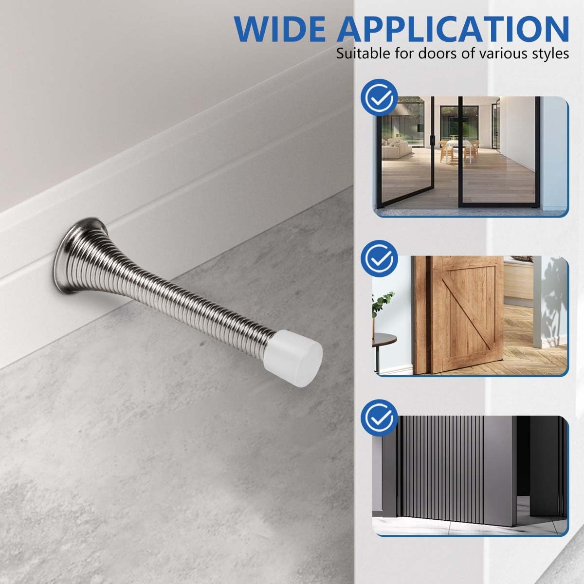 KISEER 12 Pack Spring Door Stops 3 1/4" Flexible Heavy Duty Spring Door Stopper with RustProof Screw Rubber Bumper Tips (Satin Nickel)