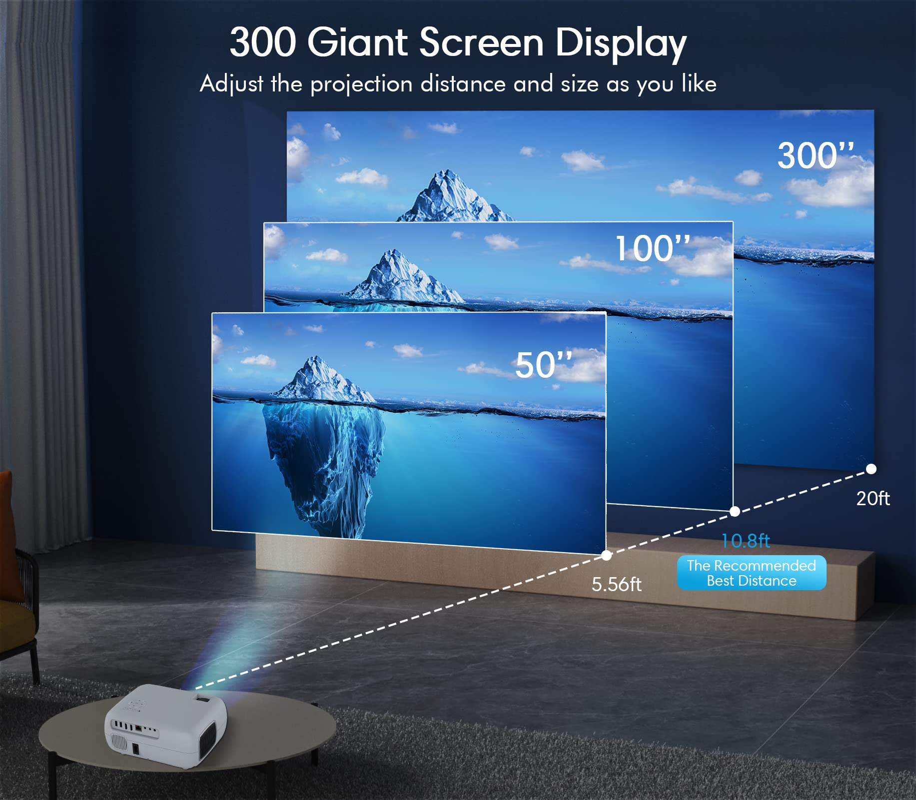 5G WiFi Bluetooth Projector 4K Supported, Xiaoya Full HD 15000L Mini Portable Projector, 300" Display 4P/4D Keystone Zoom 50% Office Outdoor Home Theater Projector Compatible w/iOS/Android/Win/TV/PS5