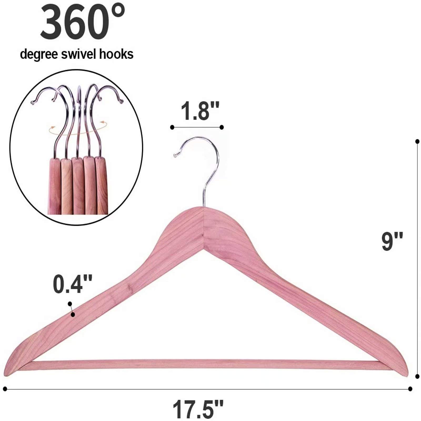 ELONG HOME American Red Cedar Hangers 20 Pack, Wooden Suit Hangers with 360° Swivel Hook, Smooth Surface Slim Cedar Wood Coat Hangers, Great for Refresh Closet