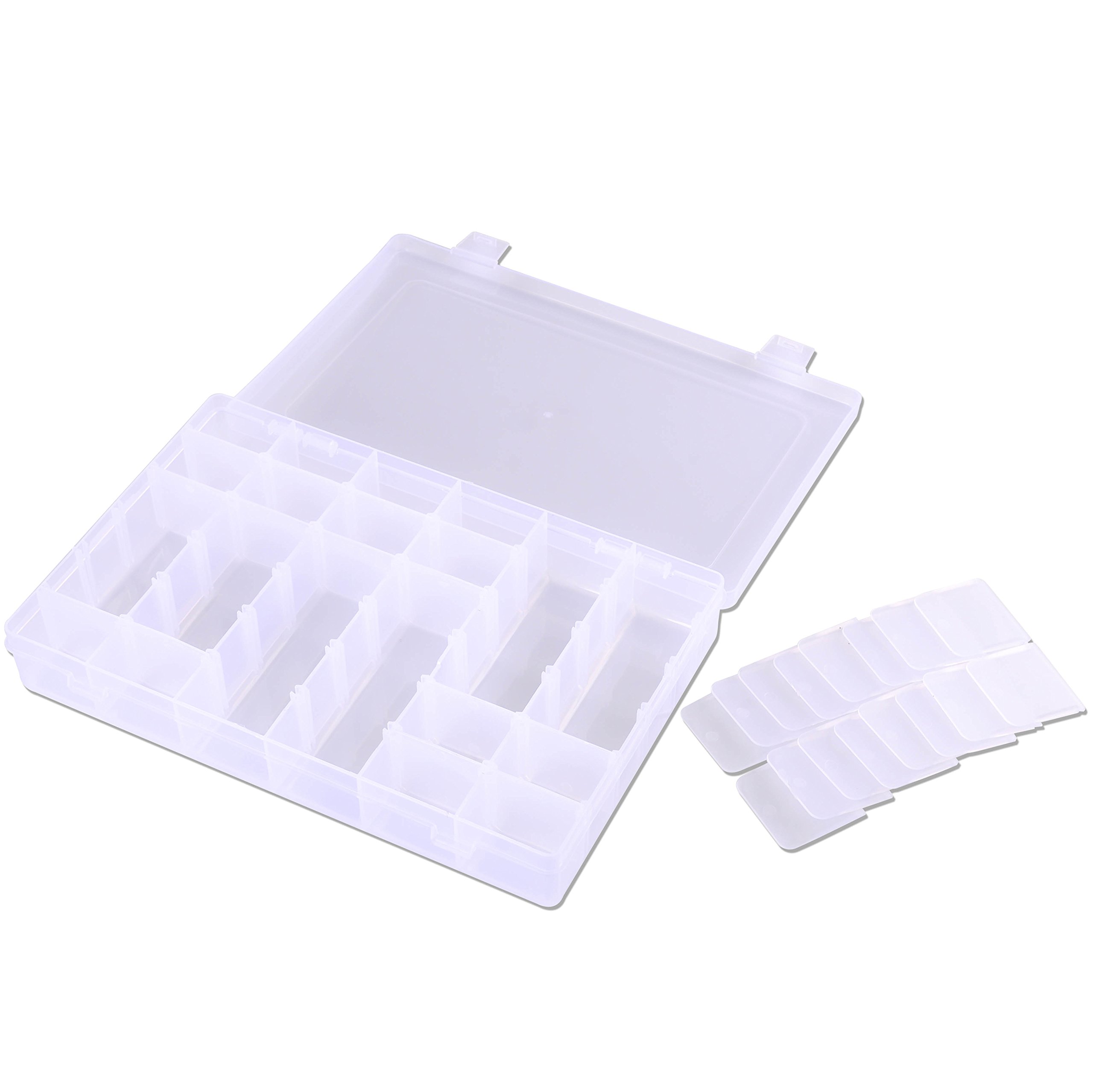 D-buy 36 Grids Clear Plastic Jewelry Box Organizer Storage Container with Adjustable Dividers 10.8 x 6.9 x 1.7 inch(Clear Color, 1 Pack, 36 Grids)
