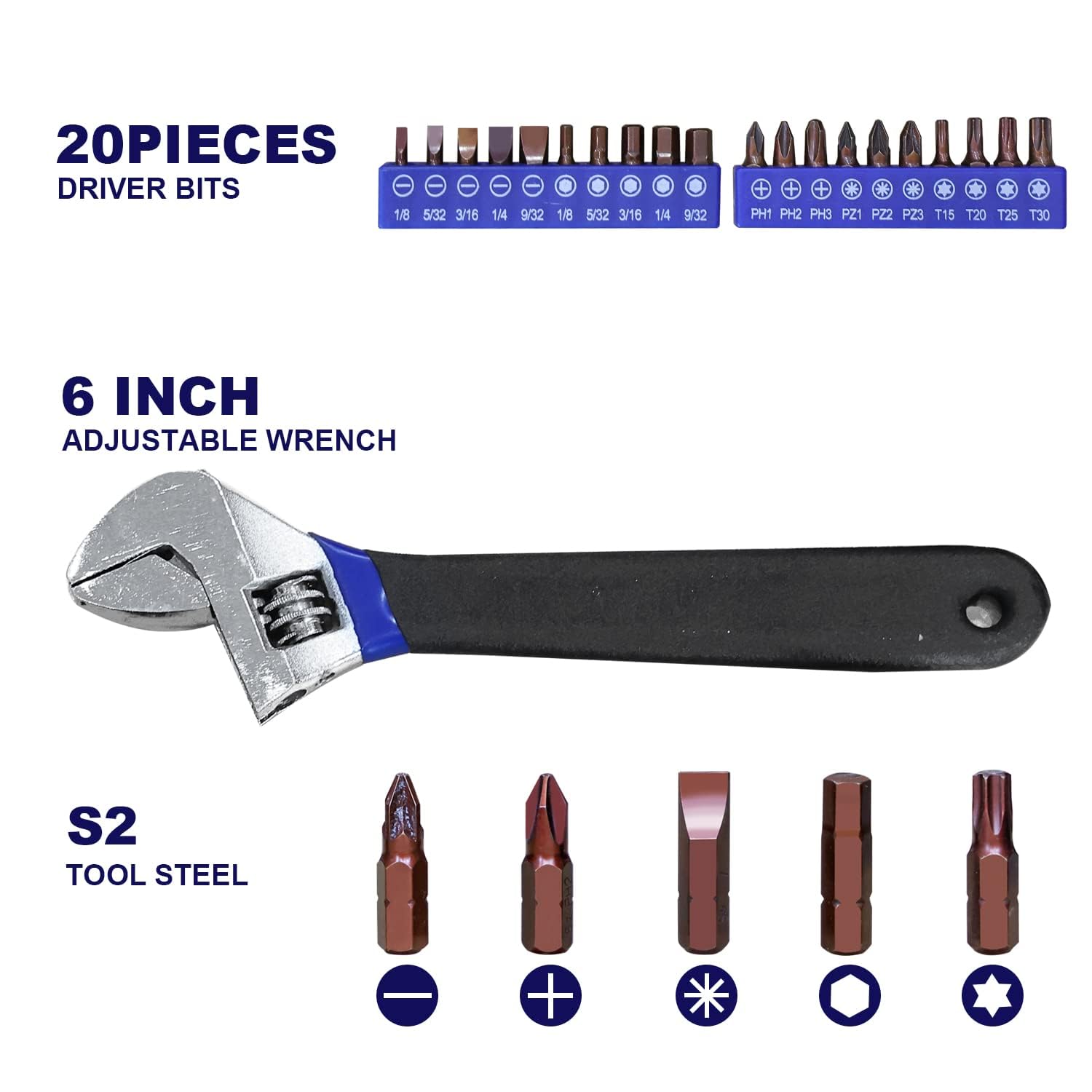Torin 40 Piece Tool Set Household Repair Tool Kit with Plastic ToolBox, adjustable wrench, driver handle, linesman pliers, measuring tape, screwdriver bits, screwdrivers Set For Men Women, APK040TSM-2