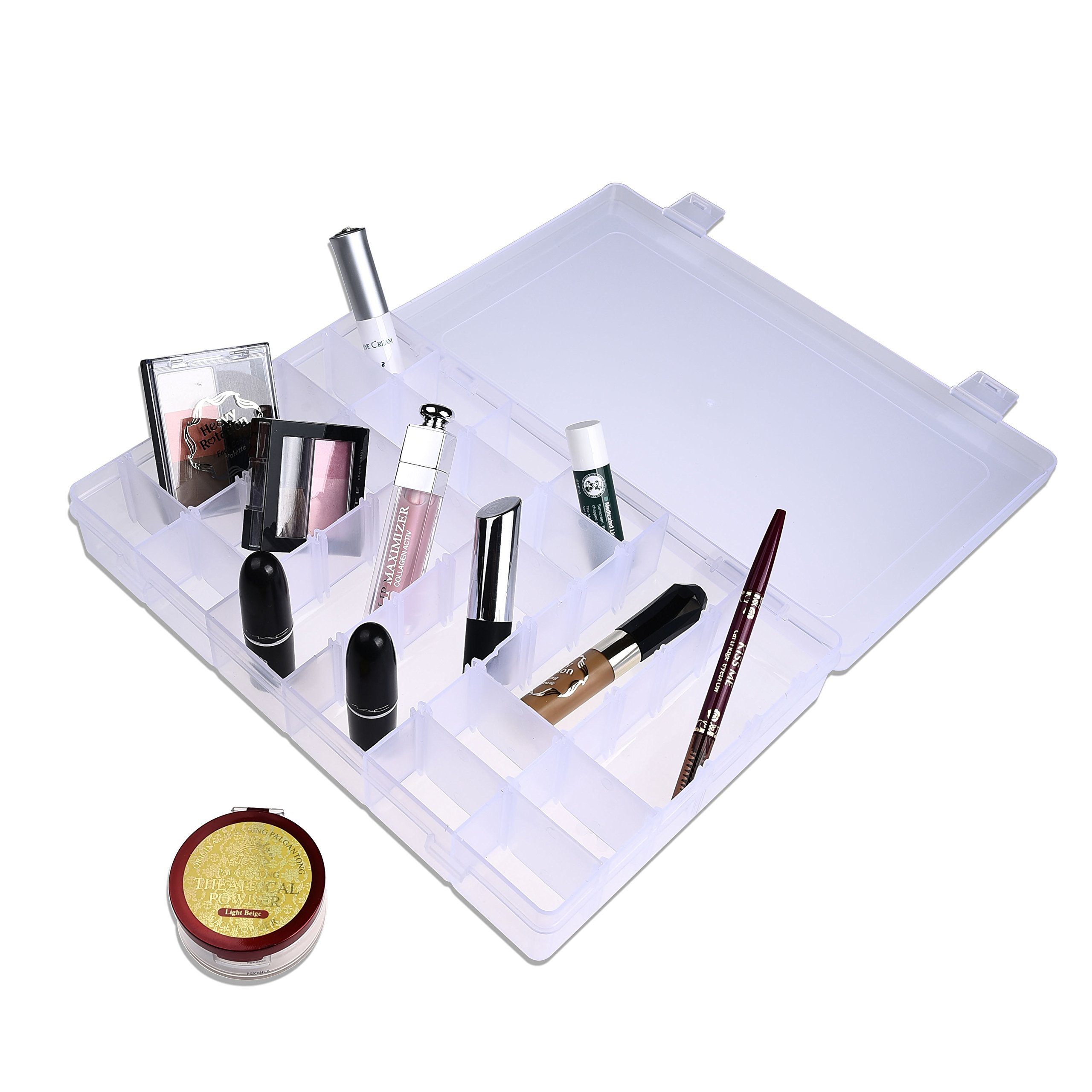 D-buy 36 Grids Clear Plastic Jewelry Box Organizer Storage Container with Adjustable Dividers 10.8 x 6.9 x 1.7 inch(Clear Color, 1 Pack, 36 Grids)