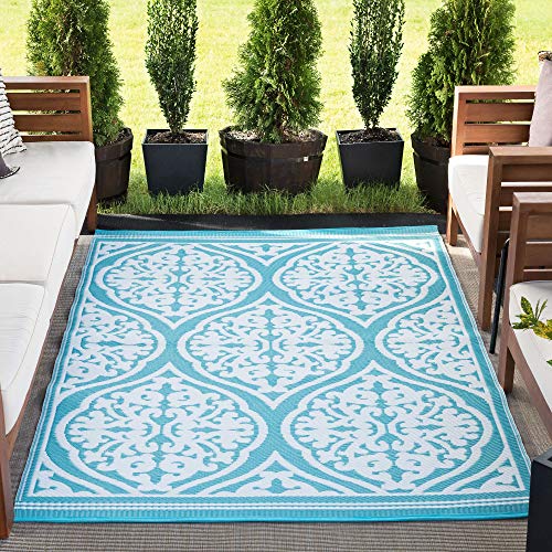 Reversible Plastic Straw, Water Resistant Outdoor Rug 9x12 for Patio, Deck, Porch, Camping, RV | Fade Resistant Outside Area Rugs for Patios | Size 8'10'' x 11'10''