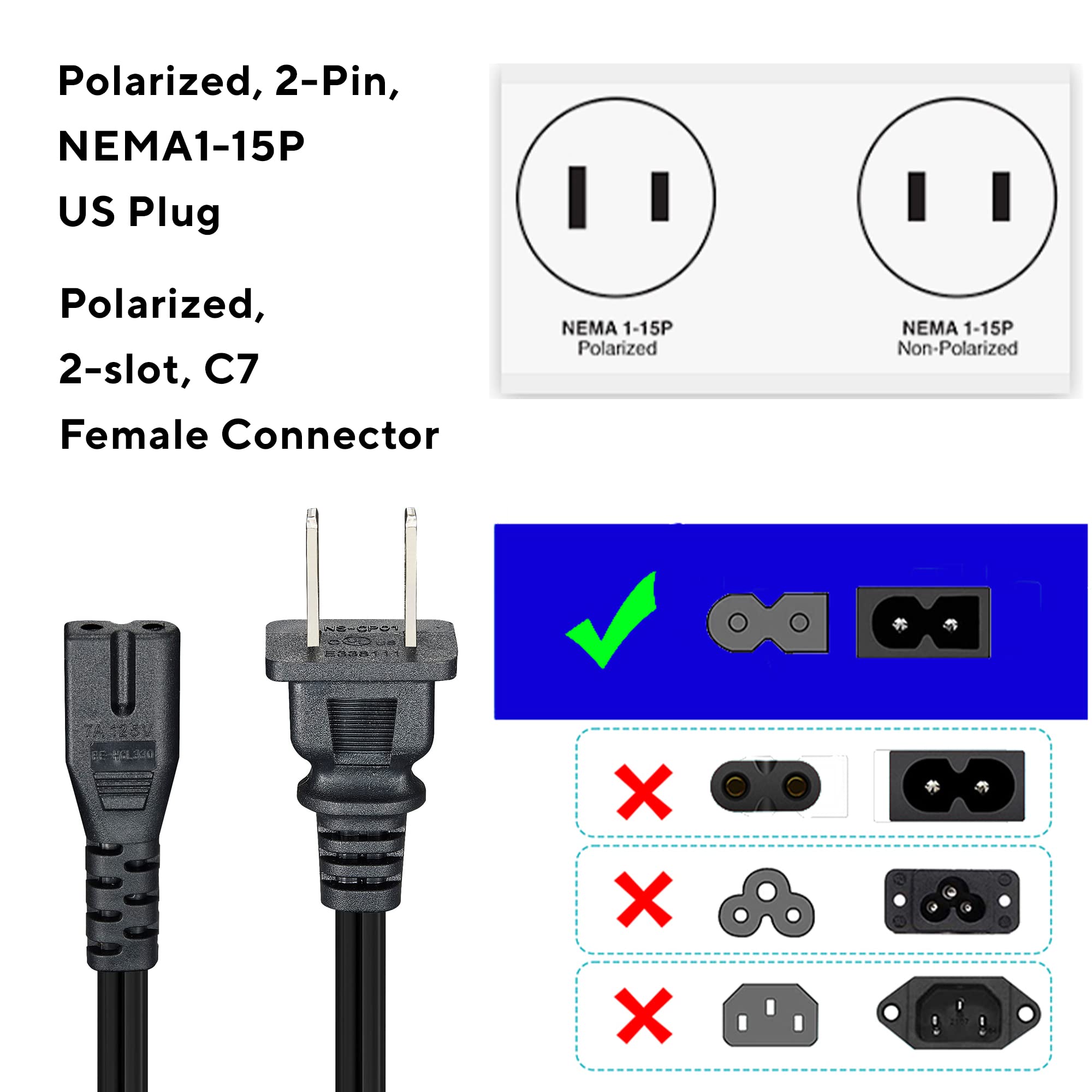 Guy-Tech 6ft AC in Power Cord Outlet Socket Plug Cable Lead for Bose Solo TV Sound System Model Number 410376 Set top Box soundbar Sound bar
