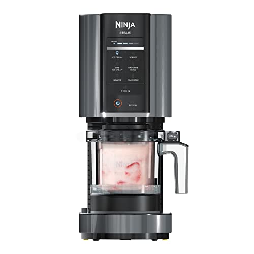 Ninja NC299AMZ CREAMi Ice Cream Maker, for Gelato, Mix-ins, Milkshakes, Sorbet, Smoothie Bowls & More, 7 One-Touch Programs, with (1) Pint Container & Lid, Compact Size, Perfect for Kids, Matte Black (Renewed)