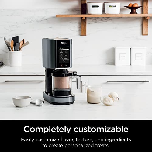 Ninja NC299AMZ CREAMi Ice Cream Maker, for Gelato, Mix-ins, Milkshakes, Sorbet, Smoothie Bowls & More, 7 One-Touch Programs, with (1) Pint Container & Lid, Compact Size, Perfect for Kids, Matte Black (Renewed)