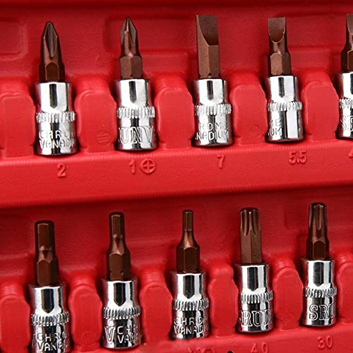 JTSQ US 46X Metric Socket Set 1/4" Wrench Torx Ratchet Driver Screwdriver Bit Tool Tool box Tool set Tool kit Multi tool Tool organizer Tool box organizer Hand tools Tool storage Home improvemen