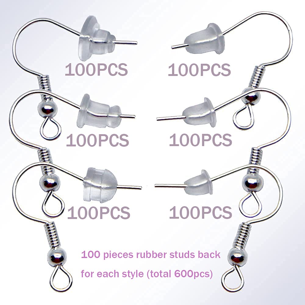 Silicone Earring Backs, Clear Earring backings with Box, Earring Safety Back Pads backstops Stopper, 6 Different Shapes Soft Earring Backs Replacements (600PCS/300Pairs)