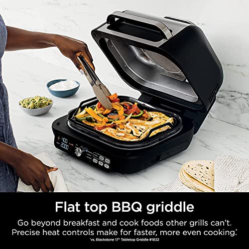 Ninja IG651 Foodi Smart XL Pro 7-in-1 Indoor Grill/Griddle Combo, use Opened or Closed, with Griddle, Air Fry, Dehydrate & More, Pro Power Grate, Flat Top Griddle, Crisper, Smart Thermometer, Black (Renewed)