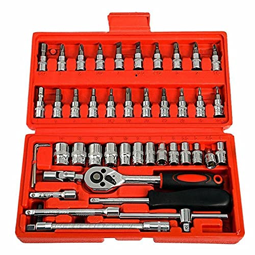 JTSQ US 46X Metric Socket Set 1/4" Wrench Torx Ratchet Driver Screwdriver Bit Tool Tool box Tool set Tool kit Multi tool Tool organizer Tool box organizer Hand tools Tool storage Home improvemen