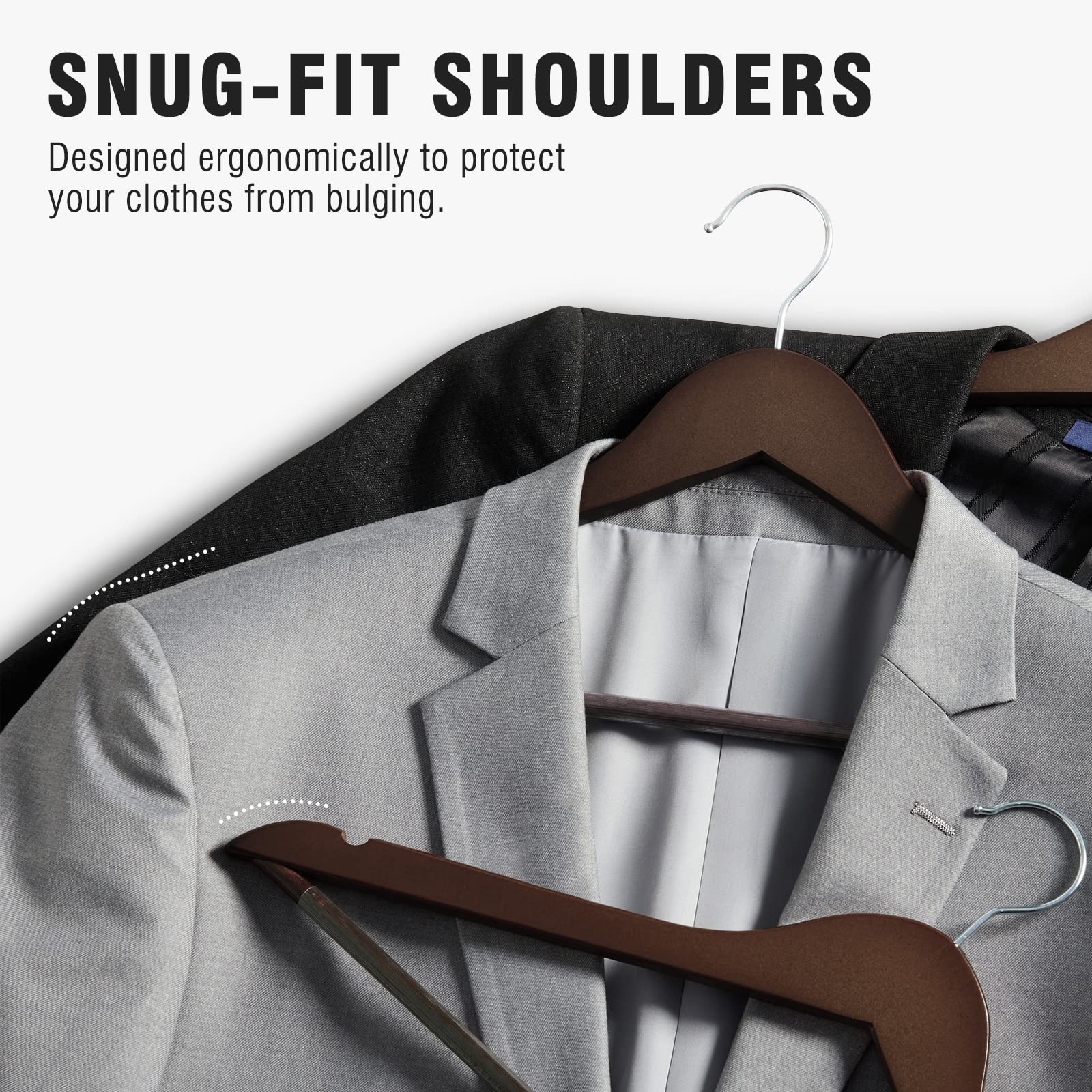 TECHMILLY 20 Pack Solid Wooden Suit Hangers, Heavy Duty Coat Hangers for Closet, Smooth Finish Clothes Hangers with 360° Swivel Hook & Non Slip Pant Bar & Cut Notches for Shirt, Walnut
