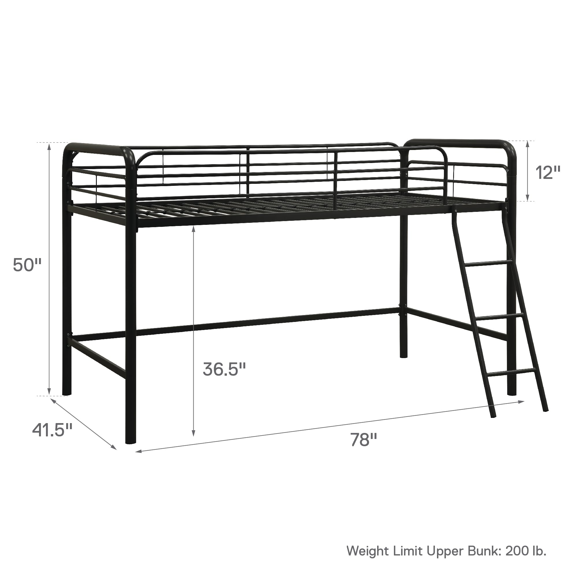 DHP Jett Junior Twin Metal Loft Bed, Black