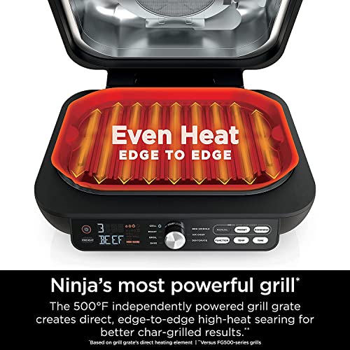 Ninja IG651 Foodi Smart XL Pro 7-in-1 Indoor Grill/Griddle Combo, use Opened or Closed, with Griddle, Air Fry, Dehydrate & More, Pro Power Grate, Flat Top Griddle, Crisper, Smart Thermometer, Black (Renewed)