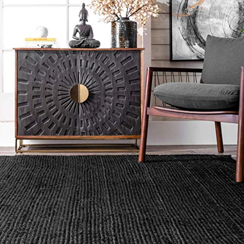 THE PIKKU INTERNATIONAL - Handmade Jute Rug Black Dye Rectangle Hand Woven Farmhouse Jute Area Rug (8 x 11 ft)