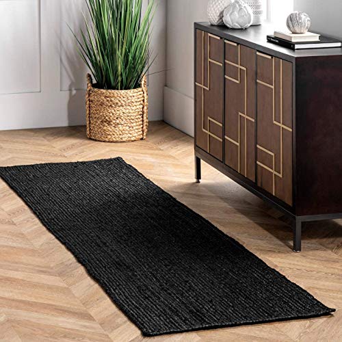 THE PIKKU INTERNATIONAL - Handmade Jute Rug Black Dye Rectangle Hand Woven Farmhouse Jute Area Rug (8 x 11 ft)