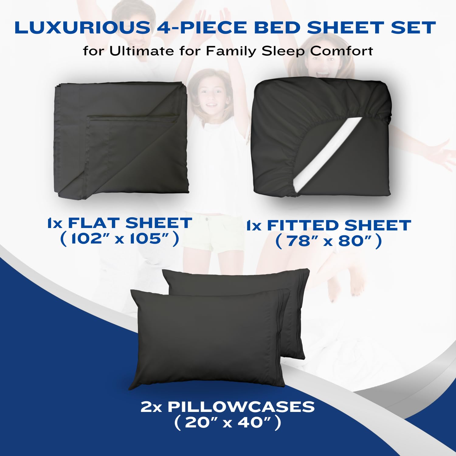 DREAMCARE deep Pocket King Sheets - 4 PCS Set - up to 21 inches - 2500 Supreme Collection - Superior Softness - Hotel Luxury Sheets & Pillowcases Set - Wrinkle and Fade Resistant (King, Gray)