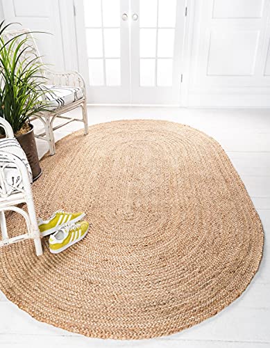 THE PIKKU INTERNATIONAL - Handmade Jute Rug Oval Hand Woven Farmhouse Jute Area Rug (7 x 11 ft)