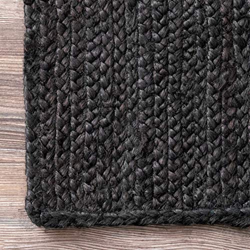 THE PIKKU INTERNATIONAL - Handmade Jute Rug Black Dye Rectangle Hand Woven Farmhouse Jute Area Rug (8 x 11 ft)