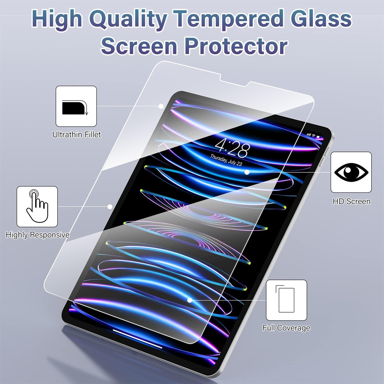Soke for iPad Pro 12.9 Screen Protector [2 Pack](12.9 Inch, 2022 6th Generation & 2021 5th Gen & 2020 4th Gen &2018 3rd Gen) Tempered Glass Film Anti- Scratch for Apple iPad Pro 12.9"