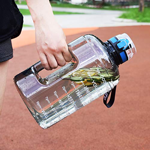 QuiFit Motivational 128 oz Water Bottle with Infuser - Times to Drink, BPA Free - Large Sports Bottle (Grey, 1 Gallon)