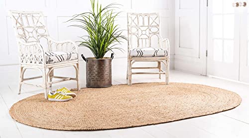 THE PIKKU INTERNATIONAL - Handmade Jute Rug Oval Hand Woven Farmhouse Jute Area Rug (7 x 11 ft)