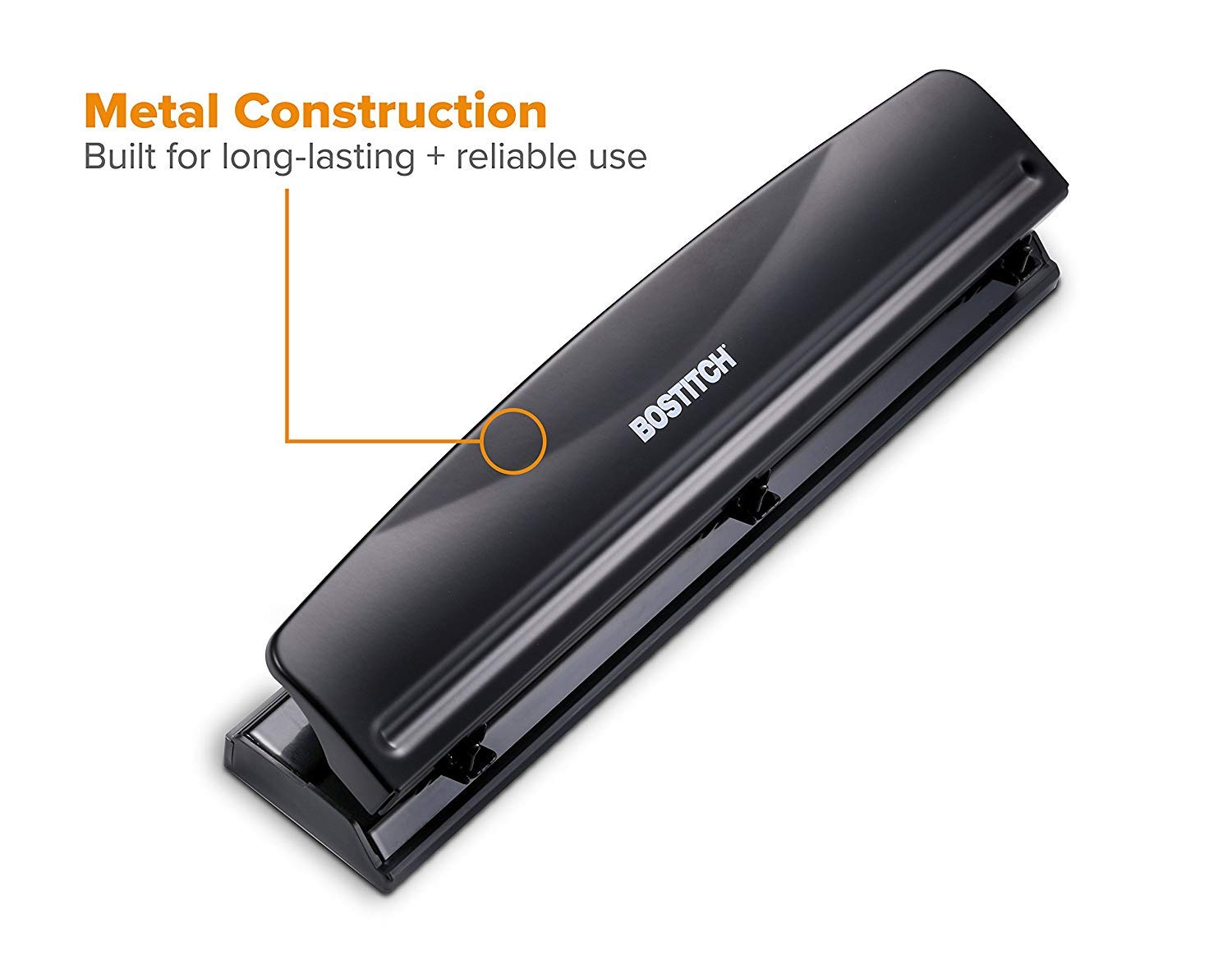 Bostitch Office 3 Hole Punch, Durable Metal,Rubber Base, 12 Sheets, Black (KT-HP12-BLK), 1 Pack