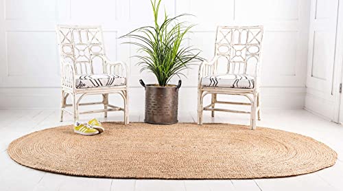 THE PIKKU INTERNATIONAL - Handmade Jute Rug Oval Hand Woven Farmhouse Jute Area Rug (7 x 11 ft)