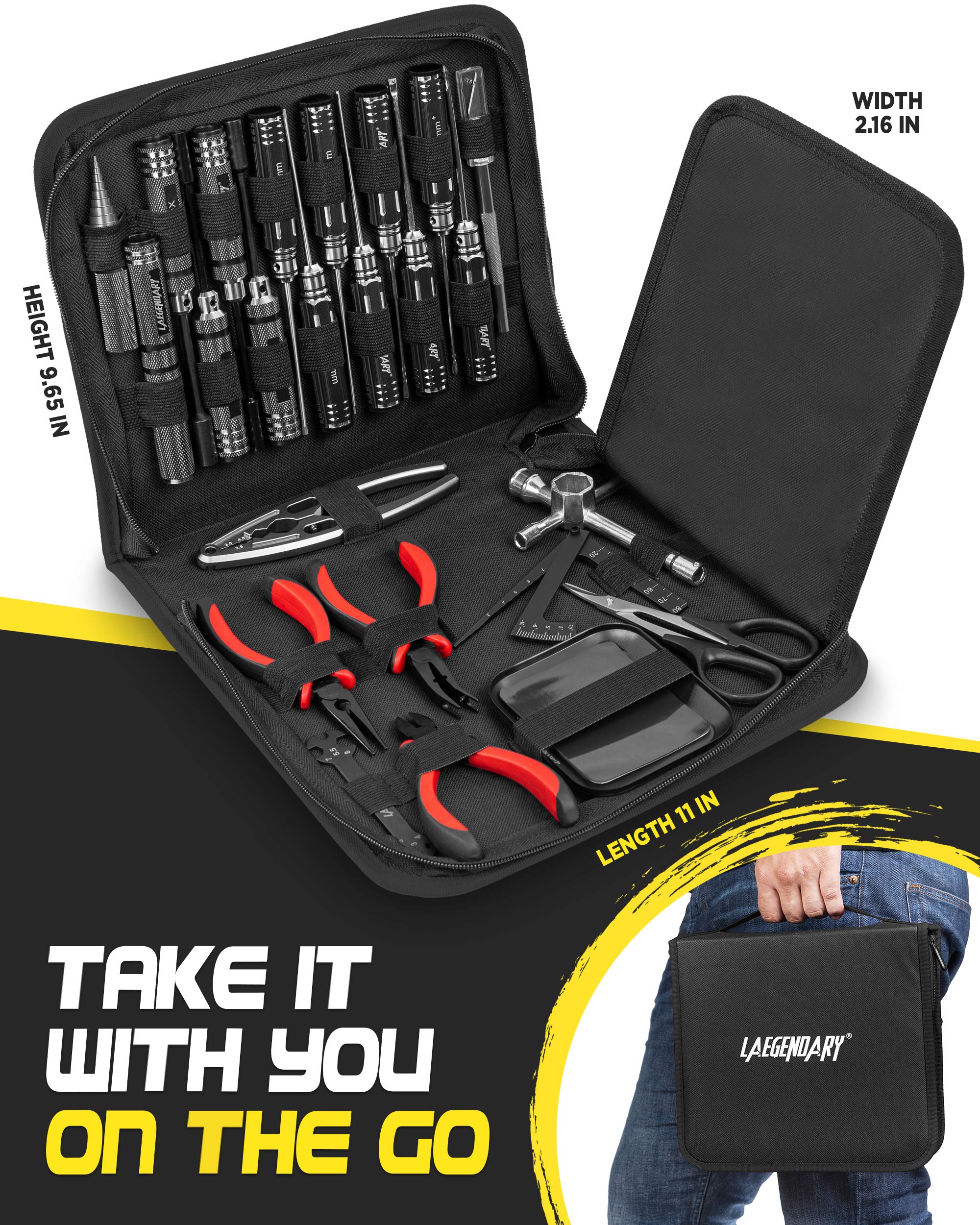 RC Car Tool Kit - Screwdriver Set (Flat, Phillips, Hex), Pliers, Wrench, Body Reamer, Stand, Repair Tools for Quadcopter Drone Helicopter Airplane, Accessories Compatible with Traxxas R C Cars – 25pcs