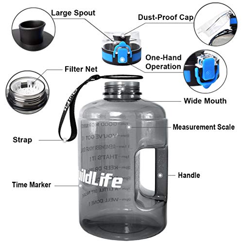 QuiFit Motivational 128 oz Water Bottle with Infuser - Times to Drink, BPA Free - Large Sports Bottle (Grey, 1 Gallon)