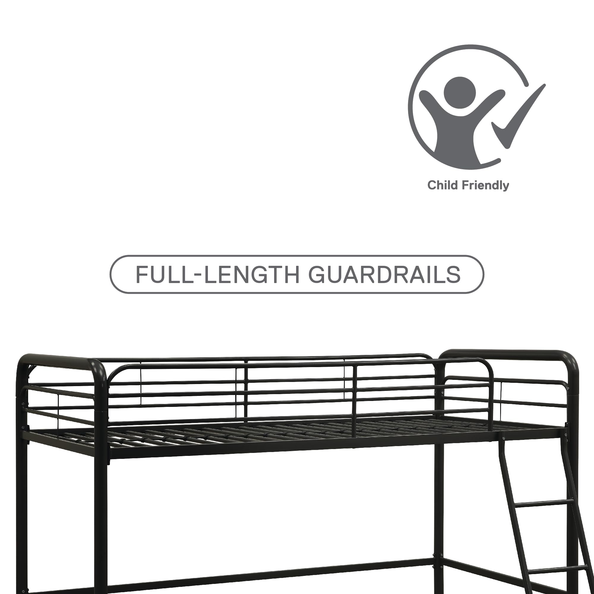 DHP Jett Junior Twin Metal Loft Bed, Black