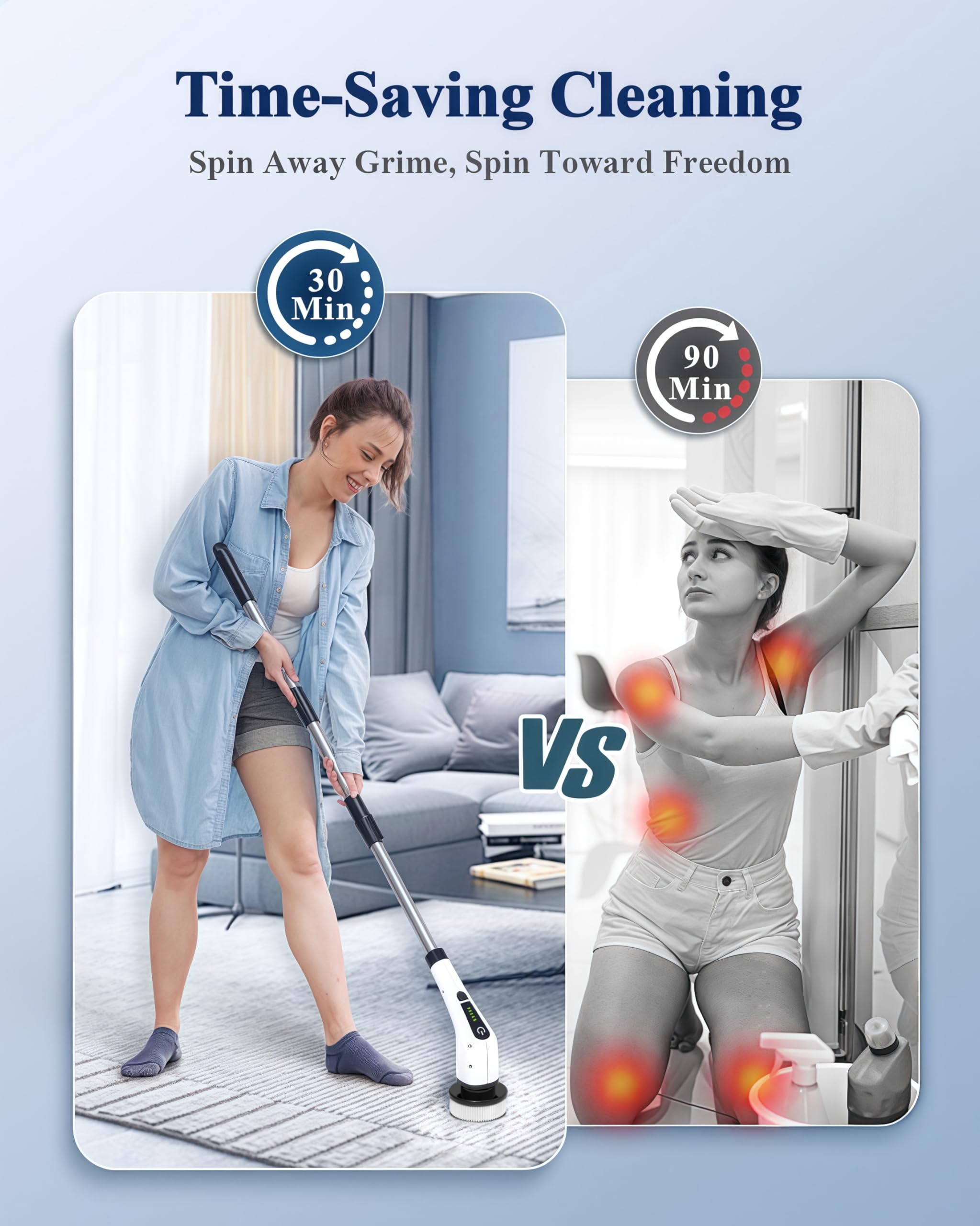 Electric Spin Scrubber, LOSUY Cordless Cleaning Brush with 7 Replaceable Drill Brush Heads and 54 Inch Adjustable Extension Arm, Power Shower Scrubber for Bathroom, Kitchen, Floor, Tile, Tub