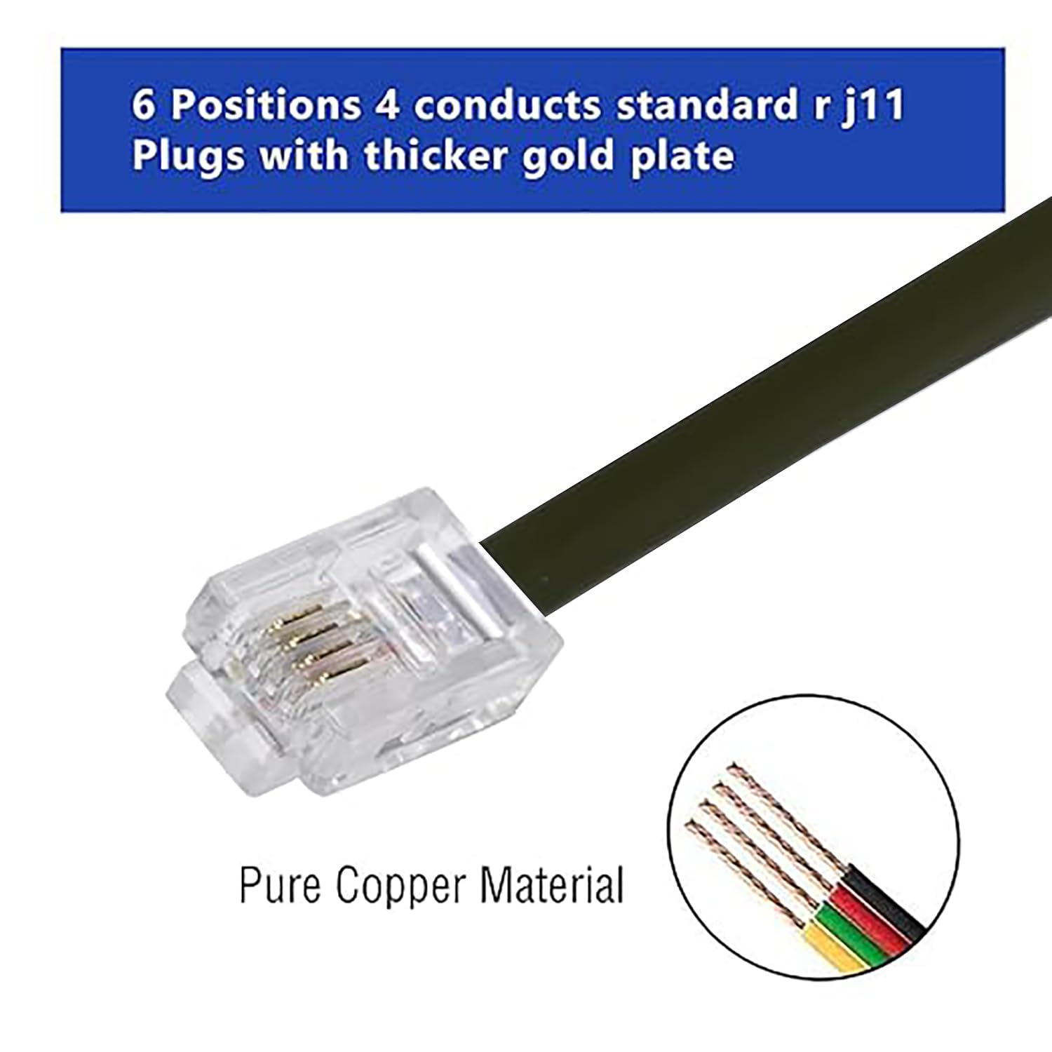 20Feet Long Telephone Extension Cord Phone Cable Line Wire, with Standard RJ11 Plug and 1 in-Line Couplers and 10 Cable Clip Holders-Black (20 Feet)
