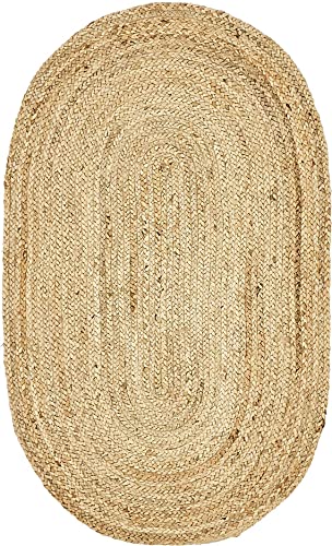 THE PIKKU INTERNATIONAL - Handmade Jute Rug Oval Hand Woven Farmhouse Jute Area Rug (7 x 11 ft)