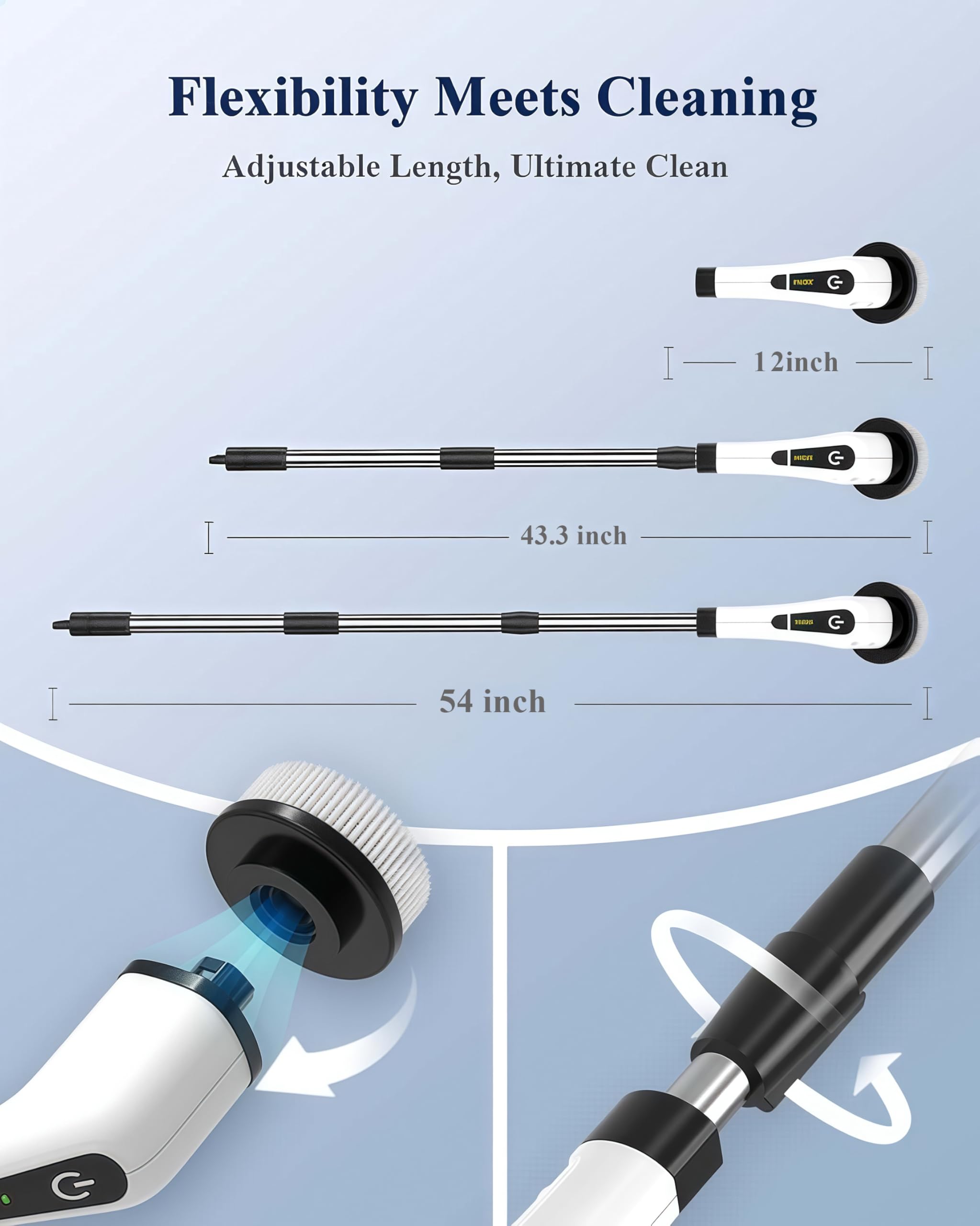 Electric Spin Scrubber, LOSUY Cordless Cleaning Brush with 7 Replaceable Drill Brush Heads and 54 Inch Adjustable Extension Arm, Power Shower Scrubber for Bathroom, Kitchen, Floor, Tile, Tub