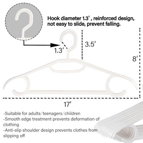 White Plastic Clothes Hangers 20 Pack,Adult Coat Hangers for Closet,Non-Slip Laundry Hangers,Room Essentials Basics Size Ideal for Everyday Use on Coats,Shirts,Pants,Dress,Skirts