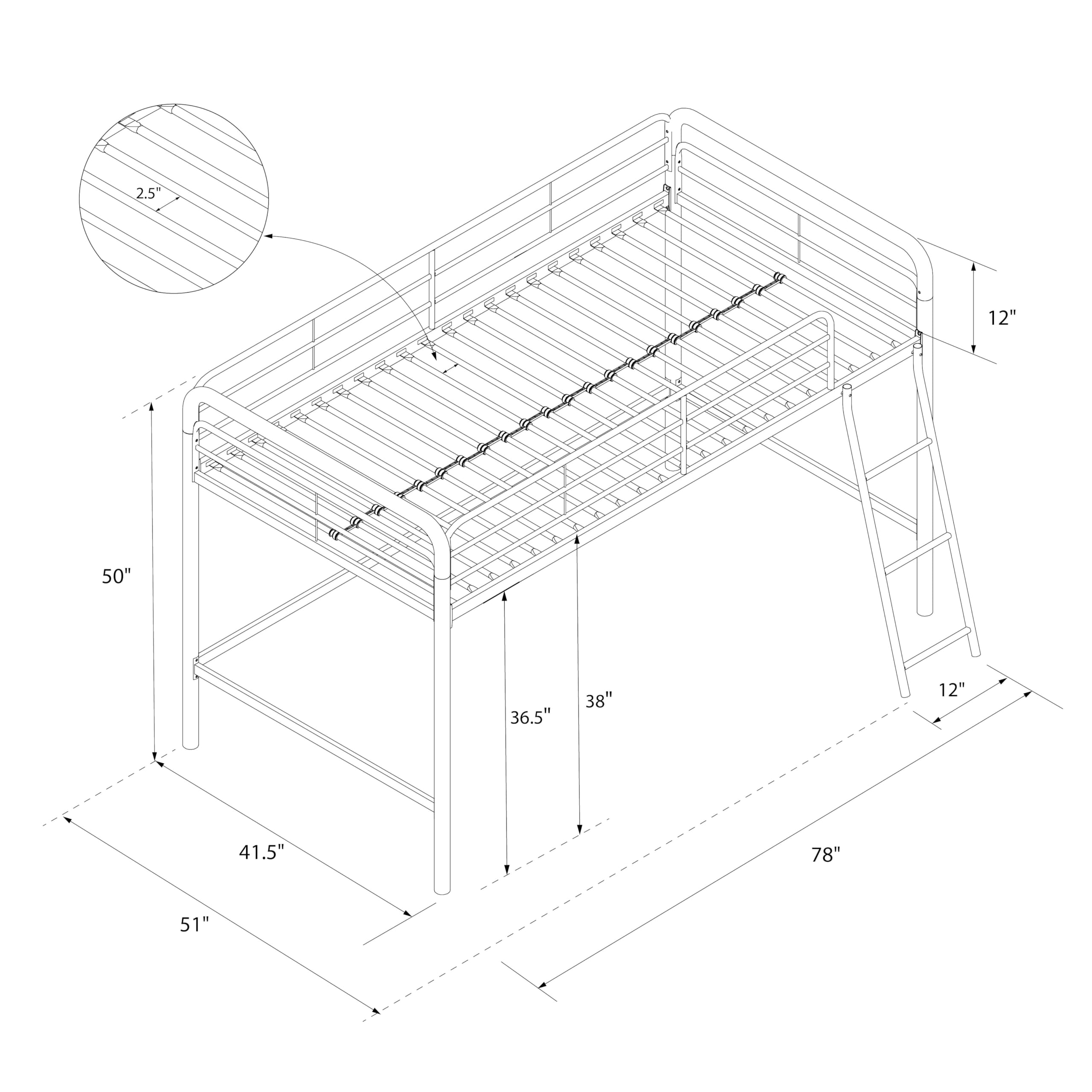 DHP Jett Junior Twin Metal Loft Bed, Black