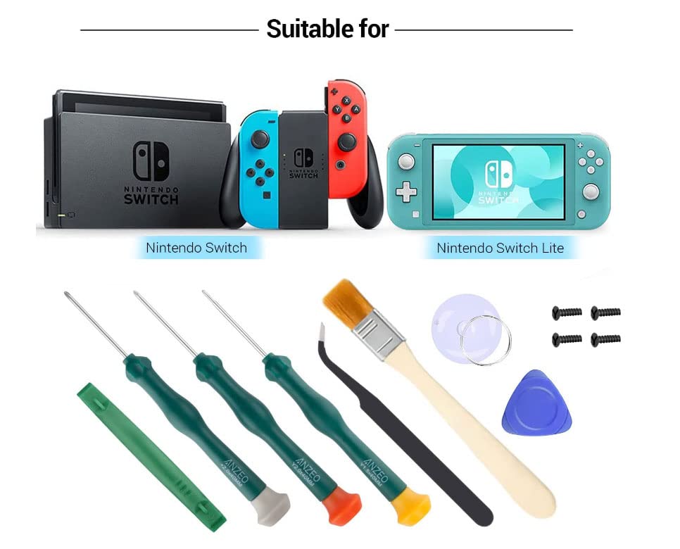 Triwing Screwdriver for Switch, Professional Repair Tool Kit for Joy-con Joystick Replacement with Tweezers, Opening Pry Bar & Suction Cup