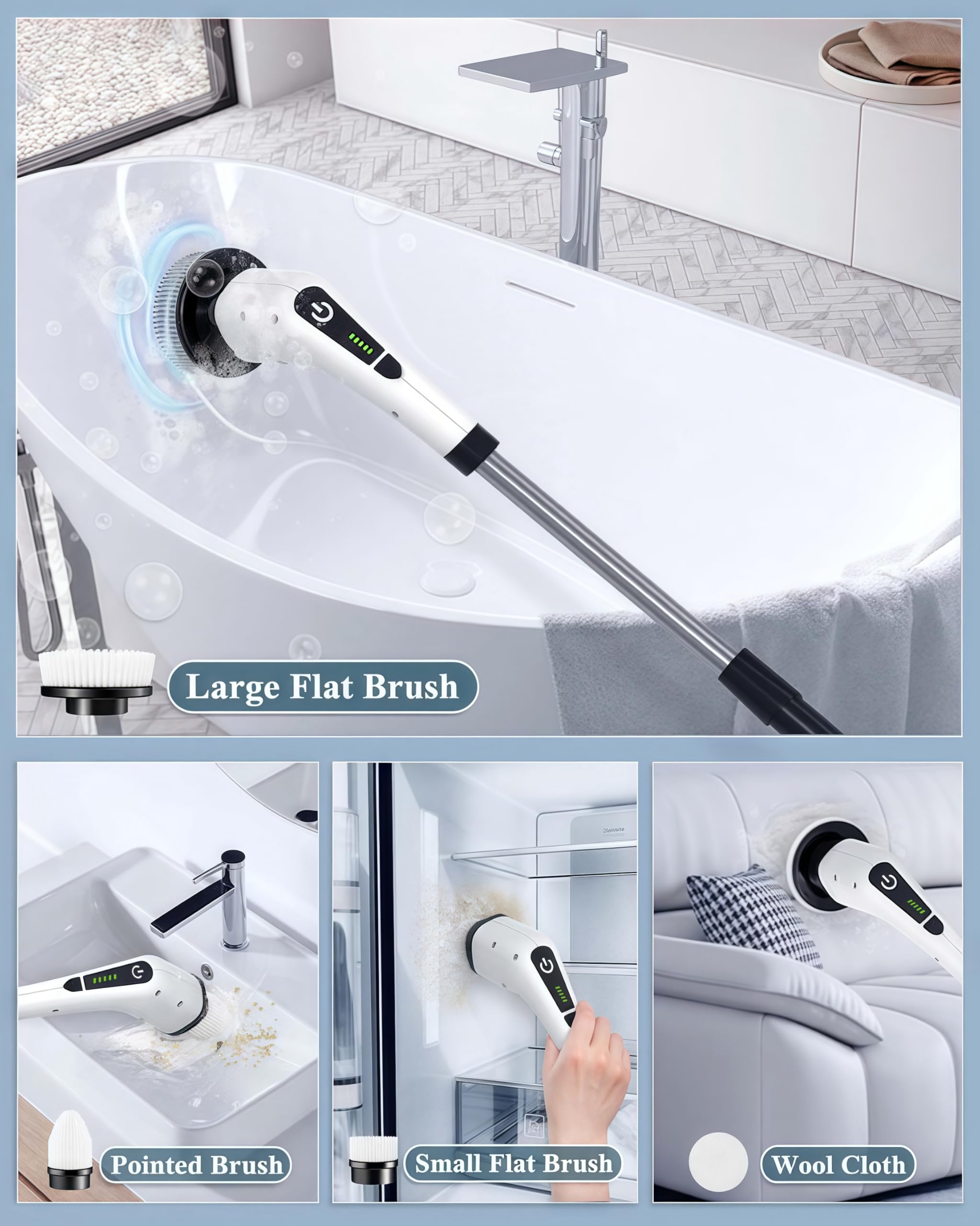 Electric Spin Scrubber, LOSUY Cordless Cleaning Brush with 7 Replaceable Drill Brush Heads and 54 Inch Adjustable Extension Arm, Power Shower Scrubber for Bathroom, Kitchen, Floor, Tile, Tub