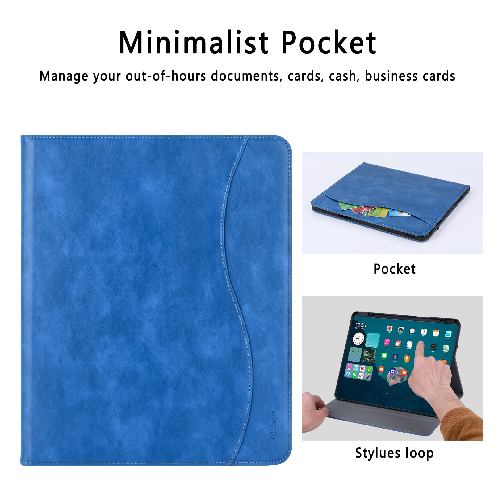 HFcoupe 12.9 inch iPad Case Pro 6th / 5th Generation, iPad Pro Cover with Pencil Holder and Pocket, Multiple Angles Viewing Folio with Auto Sleep/Wake Fits iPad 12.9 Pro 2022/2021, Light Blue