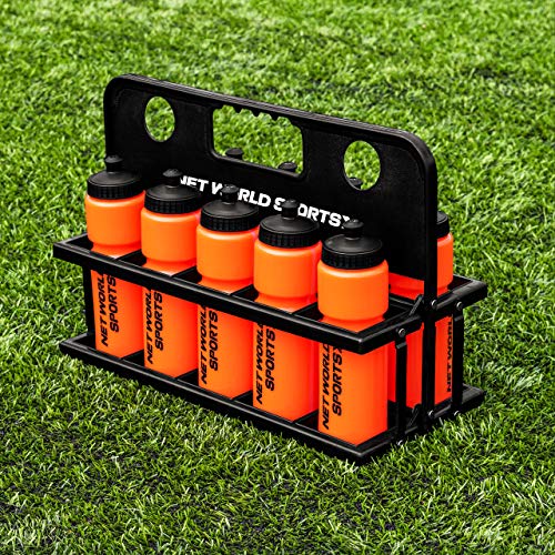 Net World Sports 10 Water Bottles & Carrier [750ml] - BPA Free Plastic Available (Orange)