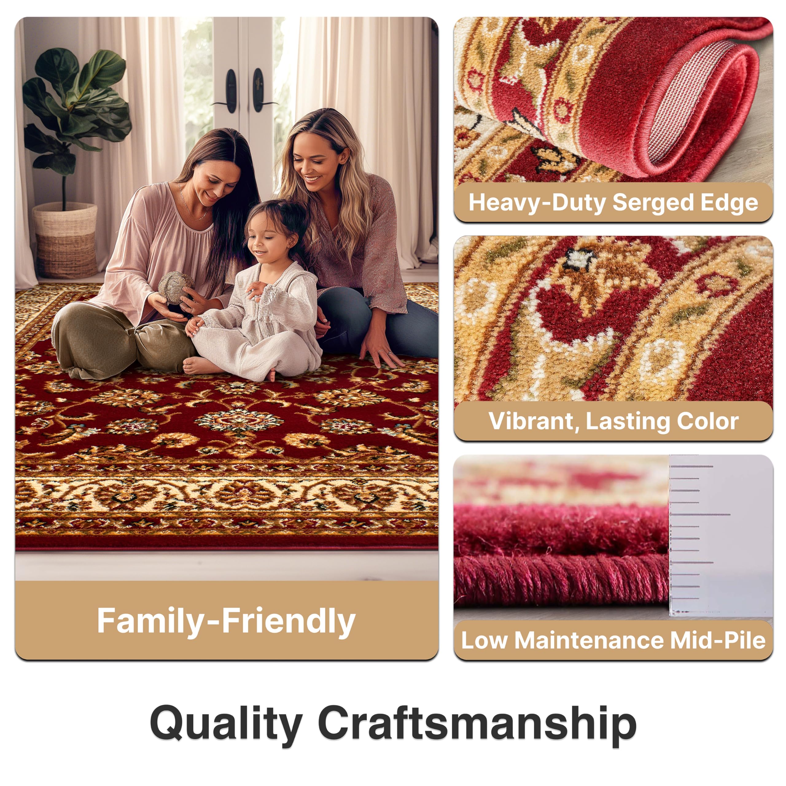 Well Woven Barclay Collection Sarouk Red 2x4 Accent Doormat- for Entryways, Kitchen