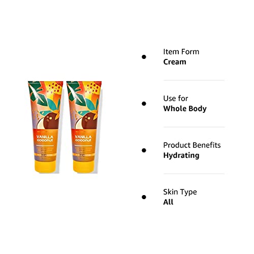 Bath & Body Works Vanilla Coconut Ultimate Hydration Cream For Women 8 Fl Oz 2- Pack (Vanilla Coconut) 16 Ounce