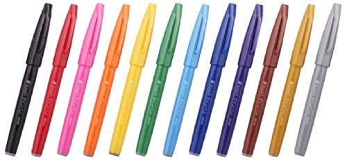 Pentel SES15C-12 Autograph Pen, Brush Touch, Set of 12 Colors