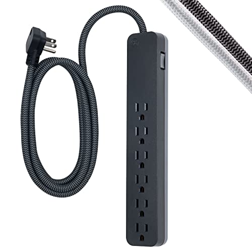 GE UltraPro 6-Outlet Surge Protector, 6 Ft Designer Braided Extension Cord, 560 Joules, Flat Plug, Wall Mount, UL Listed, Black, 45271