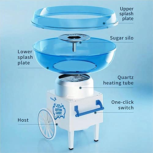 Cotton Candy Machine for Kids, Electric Cotton Candy Maker with Large Food Grade Splash-Proof Plate, Kids Favorite, for Home Birthday Family Party Gift, Includes 20 Bamboo Sticks & Sugar Scoop (Blue)