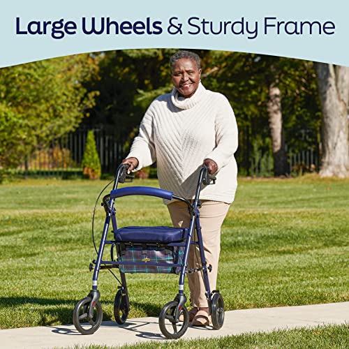 Medline Foldable Steel Rollator w/Seat, Microban, 8” Wheels – Upright Walker for Injuries, Seniors, Adults & Bariatric up to 300 lbs., White